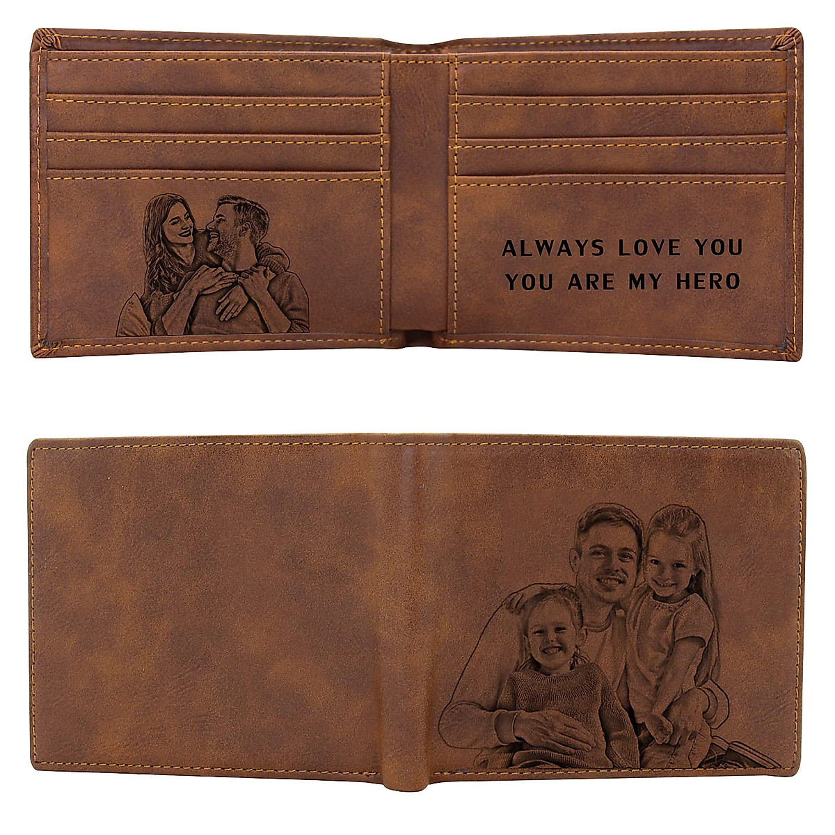 SeeWeLove Custom Wallets for Men Personalized Photo Wallet Engraved Wallet with Picture Customized Gift for Him Boyfriend Dad Father Husband, Slim Bifold Wallet