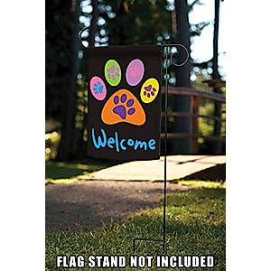 Toland Home Garden 112670 Welcome Paws- Black Paw Print Flag 12x18 Inch Double Sided Paw Print Garden Flag for Outdoor House Cat Dog Flag Yard Decoration
