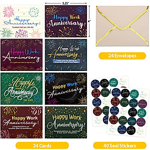 Fancy Land Work Anniversary Cards 24 Pack Embossed Business Employee Appreciation Cards with Envelopes Encouragement Work Team Greeting Cards Blank Inside