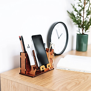 Personalized Wooden Pen Holder for Desk with Cell Phone Holder Wood Desk Organizer Pencil Holder Coworker Gifts Boss Leader Colleague Friends Office Organization Employee Appreciation Gifts