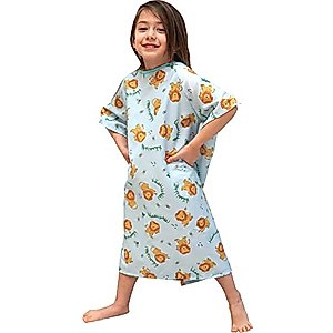 3 Pack - Pedatric IV Gown, Woven, 100% Polyester, Lazy Lion Blue Background (4 to 6 Year Old)