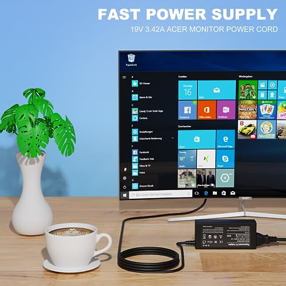 19V DC Power Supply for Monitor Acer LCD R240HY H236HL SA230 G276HL S230HL G246HL G206HQL S271HL S240HL G236HL S220HQL S202HL Acer Aspire V3 V5 E1 E3 E5 ES1 R3 M5 F5 5000 5100 N15Q1 Laptop Charger