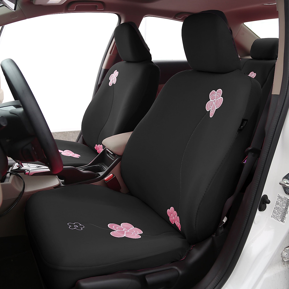 FH Group Automotive Seat Covers Floral Cloth Front Seats Only Combo Small Car Seat Cover Design, Airbag Compatible Universal Fit Interior Accessories Cars Trucks SUV Automotive Seat Covers