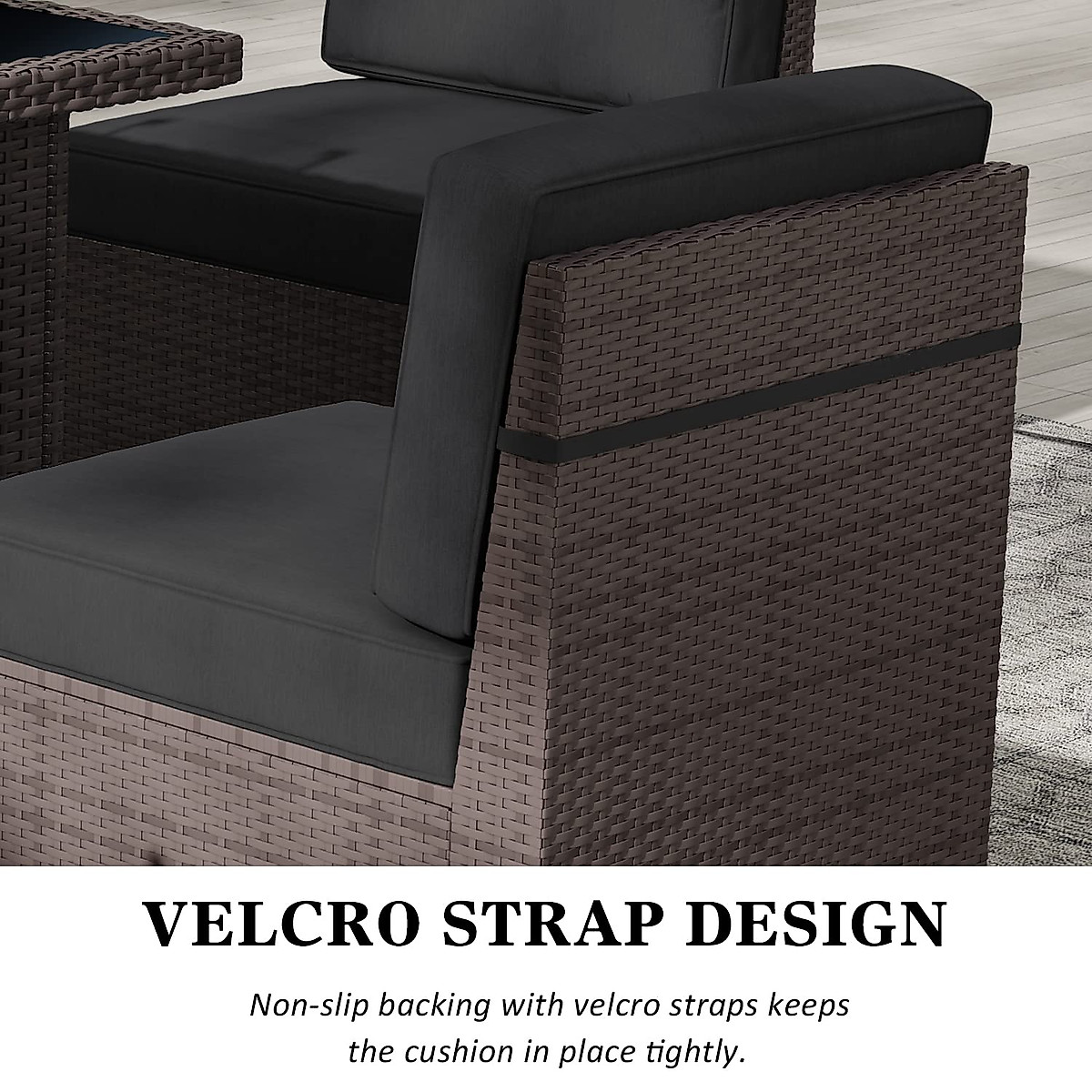 LayinSun Outdoor Patio Furniture Set 6 Pieces Sectional Conversation Sofa Set Brown Rattan Sofa Set with Coffee Table