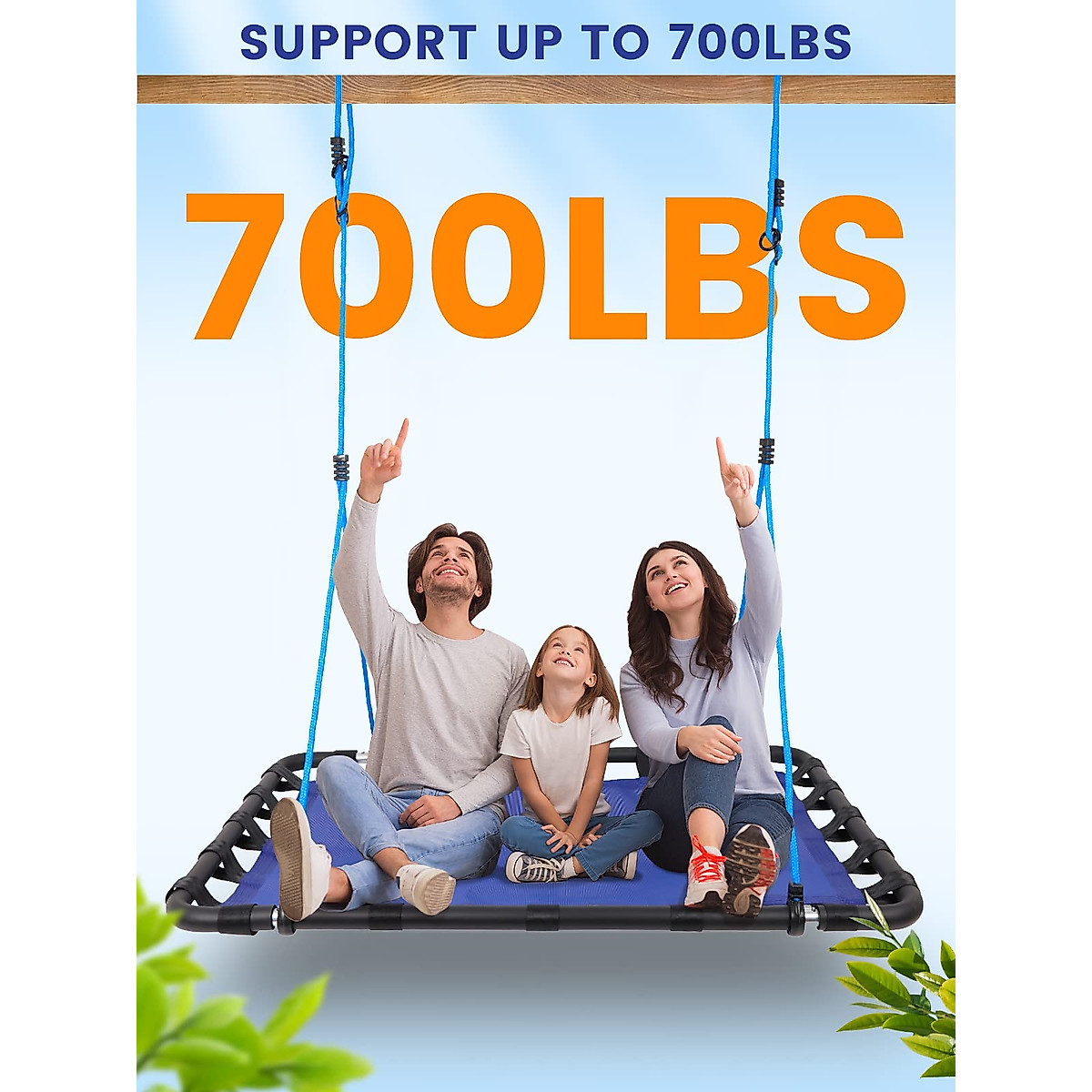 FUNJUMP Platform Tree Swing for Kids and Adults, Waterproof, Padded Steel Frame, Adjustable Ropes, 46" L x 31" W, Holds up to 700 lbs.