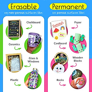 Funcils Liquid Chalk Markers for Chalkboard Signs, Blackboard, Window, Labels, Bistro, Glass, Car (10 Pack, 6mm) - Wet Wipe Erasable Ink Chalk Board Markers, Reversible Tip Liquid Chalk Pens