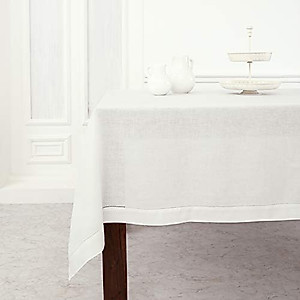 Solino Home Linen Tablecloth 60 x 144 Inch – 100% Pure Linen White Rectangle Tablecloth for Spring, Easter, Summer, Wedding, Party, Indoor, Outdoor – Classic Hemstitch, Handcrafted from European Flax