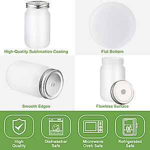 Zubebe 12 Pcs 14 oz Sublimation Glass Blanks Frosted Sublimation Glass Cups with Lids and Straws Glass Sublimation Wide Mouth Jar Tumbler Cups Mugs for Iced Coffee Beer Juice