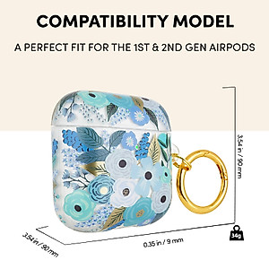Rifle Paper Co. Airpods 2nd / 1st Generation Case Cover with Keychain Ring [Wireless Charging] [Front LED Visible] Cute Apple Airpods Case 2 and 1 with Floral Design, Anti Scratch - Garden Party Blue