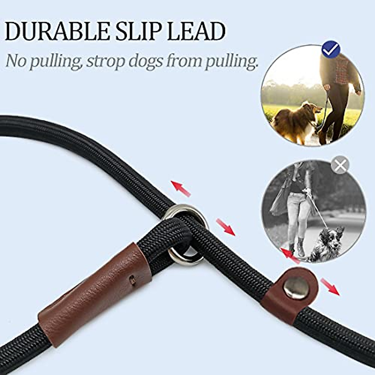 MayPaw Slip Lead Control Leash for Dogs No Pull, 13+ Colors Classic Dog Leash 7FT Pet Slip Leash, 1/4” Rope Leash for Small Medium Animals