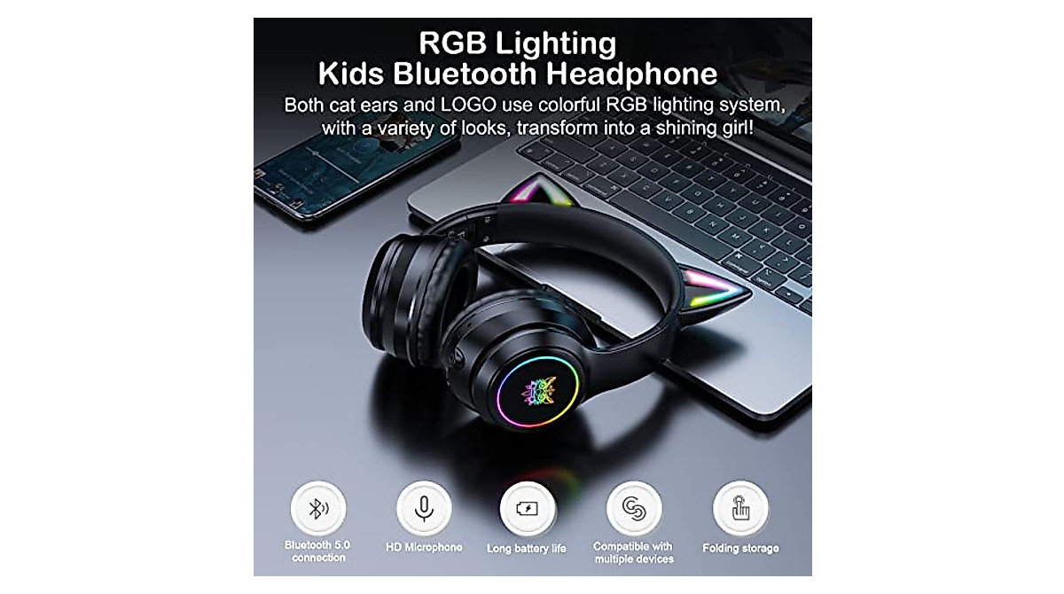 SIMGAL Bluetooth Cat Ear Headphones for Kids & Gaming