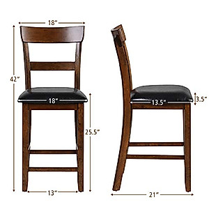 COSTWAY Barstools Set of 4, 25.5-Inch Counter Height Chair with Backrest, Foam-padded Cushion, Rubber Wood Legs, Wooden Vintage Dining Chair for Bistro, Living Room, Kitchen, Brown and Black
