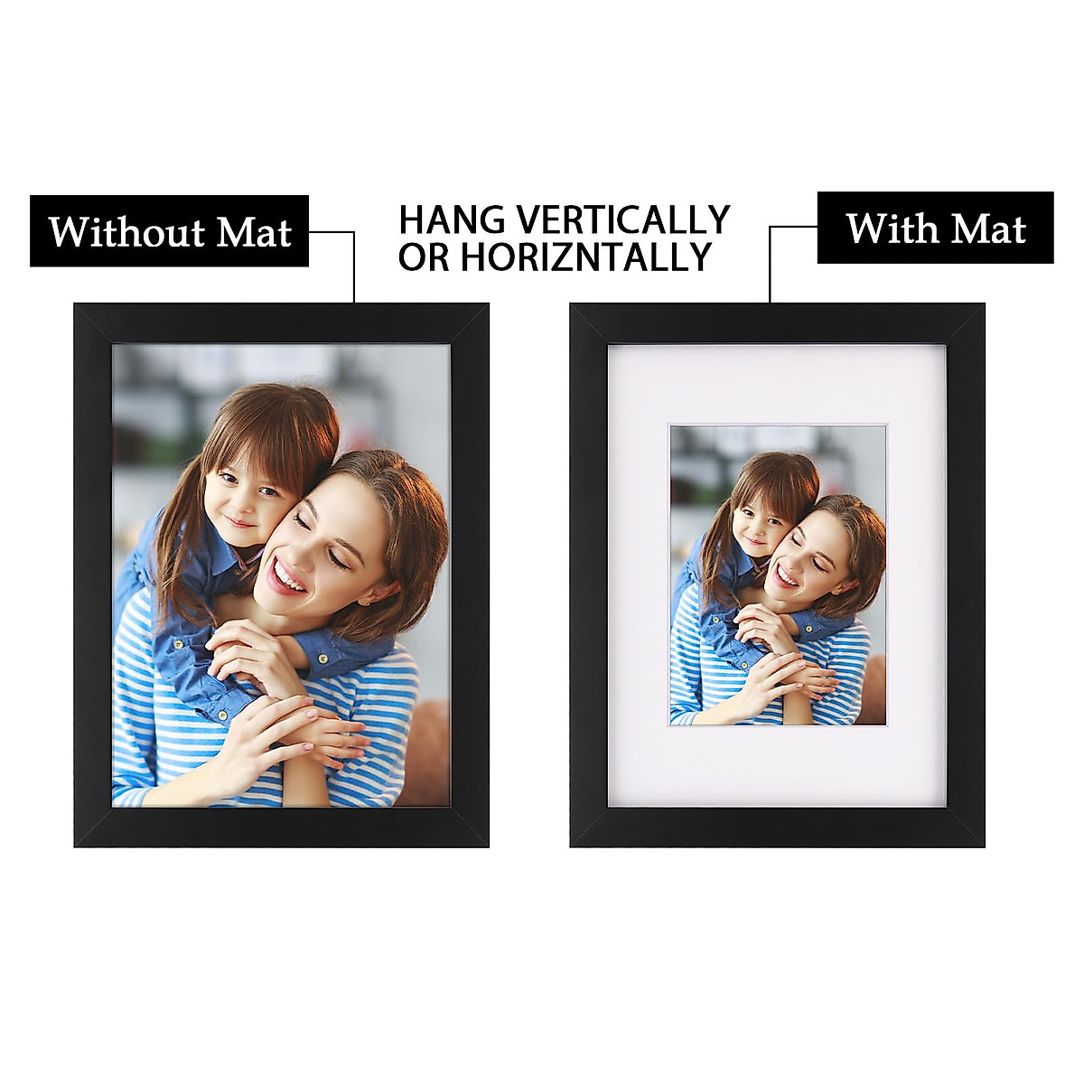 Golden State Art Picture Frame, 9x12 inches, Black, Acrylic Glass, Solid Wood, Mat for 6x8 Photos, Wall Display