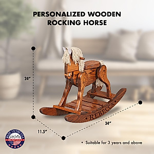 LifeSong Milestones Personalized Solid Oak Wooden Rocking Horse Butterfly Toy for Toddlers Children and Kids Housewarming Nursery Gift Handcrafted in The USA Size: Measures 34" L x 11.5" W x 24" H