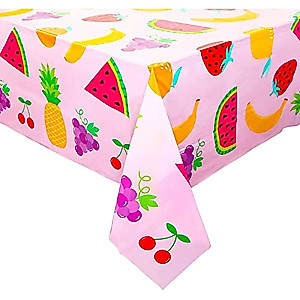 Tablecloth for Two-tti Frutti 2nd Birthday Party Decorations (Pink, 54 x 108 in, 3 Pack)