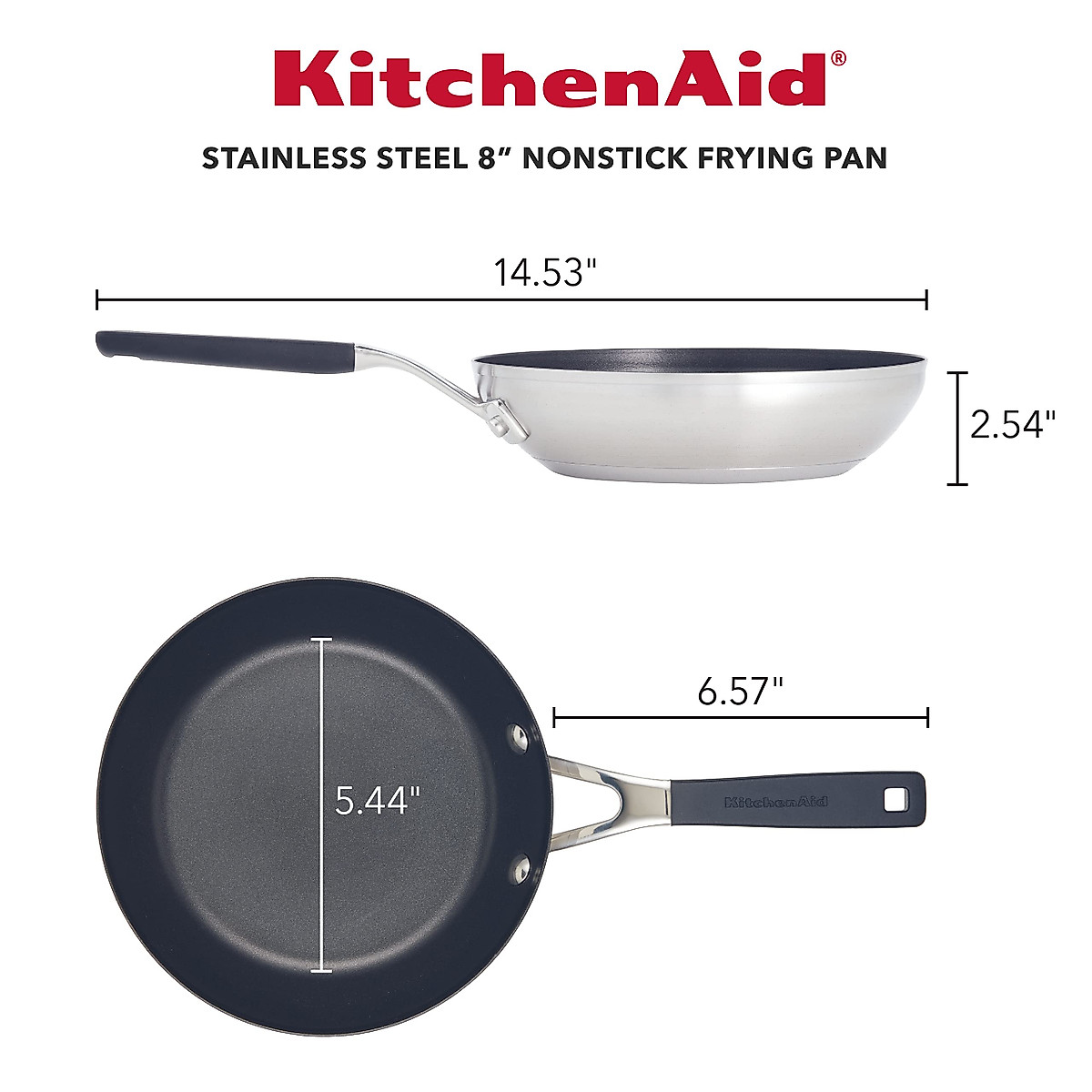 KitchenAid Stainless Steel Nonstick Frying Pan/Skillet, 8 Inch, Brushed Stainless Steel