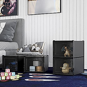 mupera Black Shoe Storage Box - 12 Pack Upgrade X-Large Stackable Plastic Shoe Organizers Boxes, Clear Shoe Storage Bin with Lid, Foldable Shoe Container Box for Sneaker Display, Fit up to US Size 14