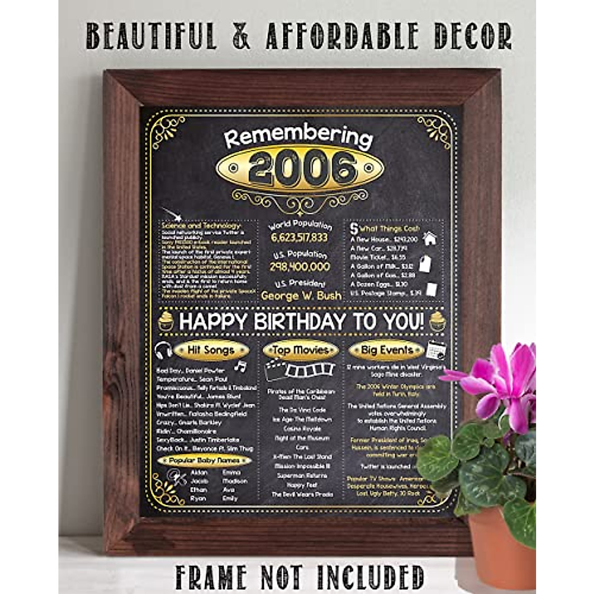 18th Birthday Party Decorations for 18th Birthday (Eighteen) - Remembering The Year 2006 - Party Supplies - Gifts for Men and Women Turning 18 - Back In 2006 Birthday Card 11x14 Unframed Print