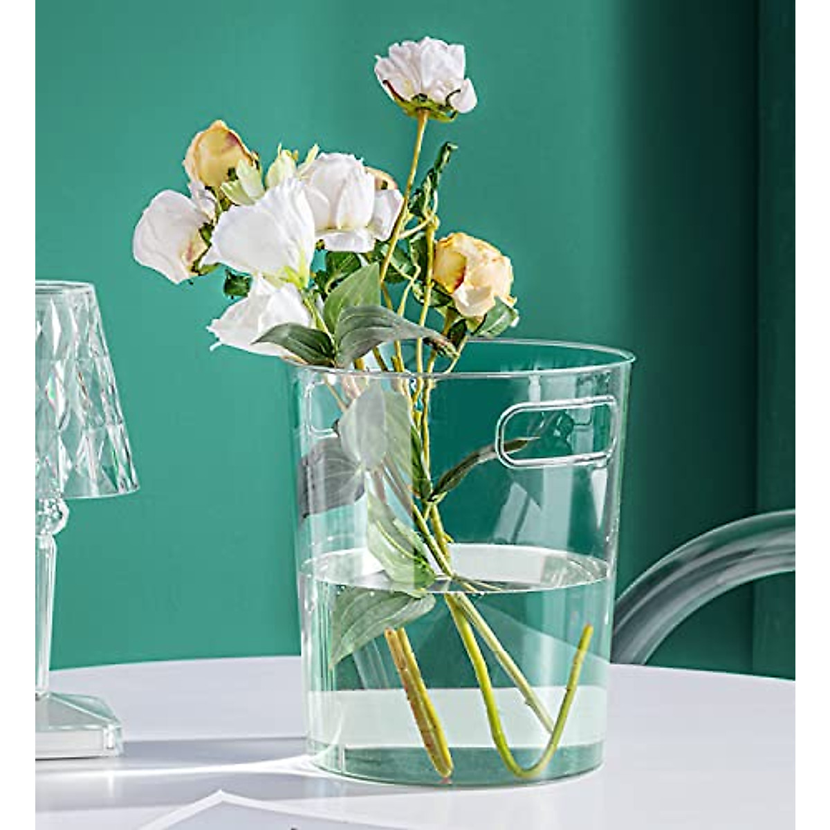 SAROSORA Trash Can 1.3 Gallon / 5 Liter 2-Pack Portable Small Wastebasket Mini Garbage Can Ice Bucket for Kitchen Bathroom Office Bedroom Living Room (Transparent, 2)