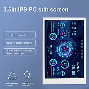 Computer Temp Monitor, 3.5in Full View Display PC Temp Monitor Eye Real Time Data Monitoring Small Screen for AIDA64 PC CPU Hard Disk Data Monitor (White)