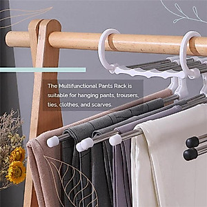 Multifunctional Pants Rack Hanger 2 Pack Pants Racks for Hanging Pants, 5 in 1 Adjustable Pant Rack Towel Shelves Closet Organizer Stainless Steel Wardrobe Magic Trouser Hangers Space Saving (Black)
