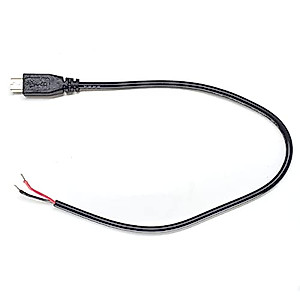 5pcs Micro USB Male Plug Cable 12inch 30cm 5V 3A 22AWG 2 Wires Power Pigtail Cable Cord DIY Black, 1 feet
