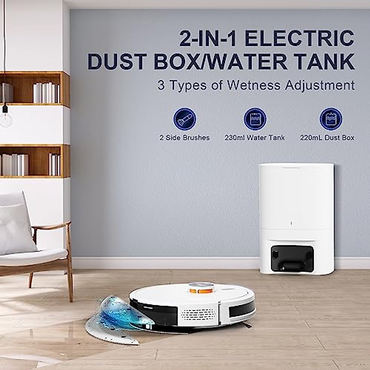 Lydsto Robot Vacuum and Mop Combo with HEPA Self-Emptying Base, 3-in-1 Robotic Vacuum with Lidar Navigation for 40 Days of Cleaning, 3000Pa Suction, Smart Map, App Control, Perfect for Pet Hair, R5