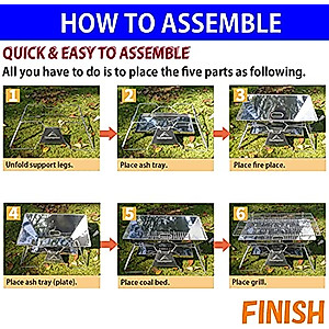 CAMPINGMOON Stainless Steel Portable Camping Fire Pit Foldable Wood Burning Charcoal Grill 20x13-inch with Carrying Bag MT-3