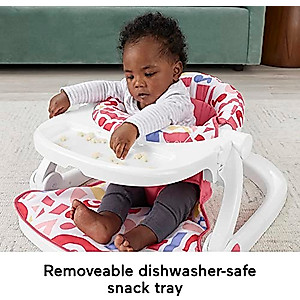 Fisher-Price Portable Baby Chair, Deluxe Sit-Me-Up Seat with Kick & Play Piano Learning-Toy for Babies and Toddlers, Pink