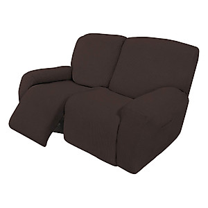 Easy-Going 6 Pieces Recliner Loveseat Stretch Sofa Slipcover Sofa Cover Furniture Protector Couch Soft with Elastic Bottom Kids, Spandex Jacquard Fabric Small Checks Chocolate