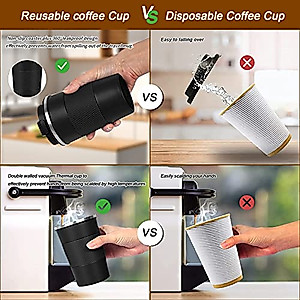 Coffee Travel Mug Spill Proof Leak Proof 14oz,Insulated Coffee Mug with Lid,Best Coffee to Go Cups Reusable,Small Coffee Thermos No Handle for Men and Women for Hot & Cold Drinks