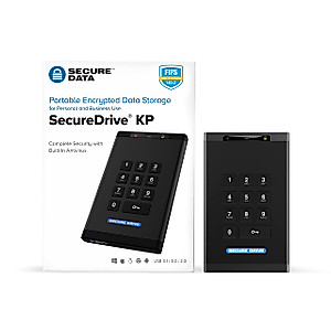 SecureData SecureDrive KP 250GB SSD Hardware Encrypted USB 3.0 External Drive FIPS 140-2 Level 3 Unlock via Keypad TAA Compliant, CJIS, HIPAA, CMMC, GDPR Compliant, Works with Mac and Win Free AV