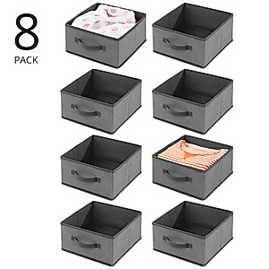 mDesign Soft Fabric Closet Organizer Box with Front Pull Handle for Shelves in Bedroom, Bathroom, Home Office - Holds Clothing, Linens, Accessories - Lido Collection - 8 Pack - Charcoal Gray/Black