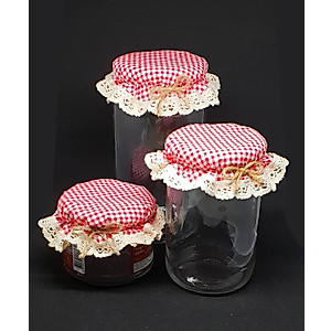 DLK - 10 pieces Elasticated Jar Cover Cloth - 100% Cotton Jar Cover Cloth - Stretchy Red Gingham (Checkered) Pattern - Breathable Fermentation Lid Bowl - Reusable Elastic Cloth Jar Covers
