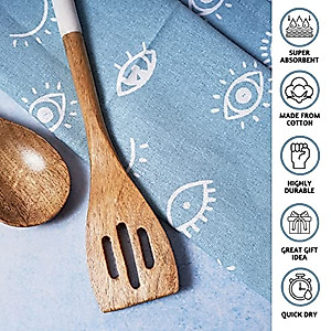 Folkulture Cotton Kitchen Towels and Dishcloths Set with Hanging Loop, Set of 3 Flour Sack Dish Towels and Dish Cloths for Drying Dishes, Highly Absorbent Decorative Tea Towels, 20 x 26 Inches, Mystic