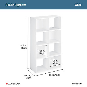 ClosetMaid Cubeicals 8 Cube Storage Shelf Organizer Bookshelf Stackable, Vertical or Horizontal, Easy Assembly, Wood, White