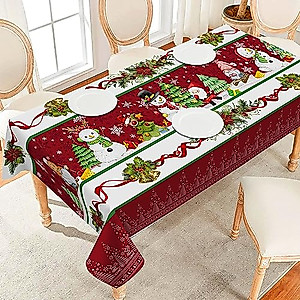 Round Christmas Tablecloth, Christmas Poinsettia Table Cloth Round 70 Inch, Christmas Tree Snowman Table Cloths with Gnomes Santa Claus Circle Table Cover Holiday Decor Gifts for Dining Room Indoor