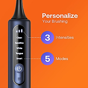 Bitvae Smart S3 Sonic Electric Toothbrush for Adults, 180-Day Battery Life Rechargeable Electric Power Toothbrush with Pressure Sensor, Electric Toothbrush with 4 Brush Heads, Travel Case, Dark Blue