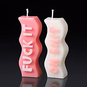 Coume 2 Pieces Aesthetic Candles Atmosphere Candle Wavy Word Fun Shaped Trendy Soy Wax Scented Cool Funny Gift for Christmas Office Birthday Home Decoration (Funny), White,pink