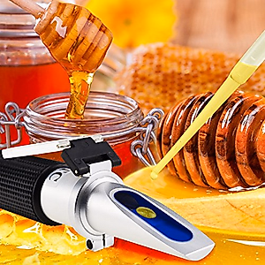 Optics Honey Sugar Moisture Brix Baume Refractometer ATC, Tri-Scale 58-90% Brix, 38-43 Be'(Baume) 12-27% Water, Beekeeping, Maple, w/Extra Dioptric Oil (for Calibration), Reference