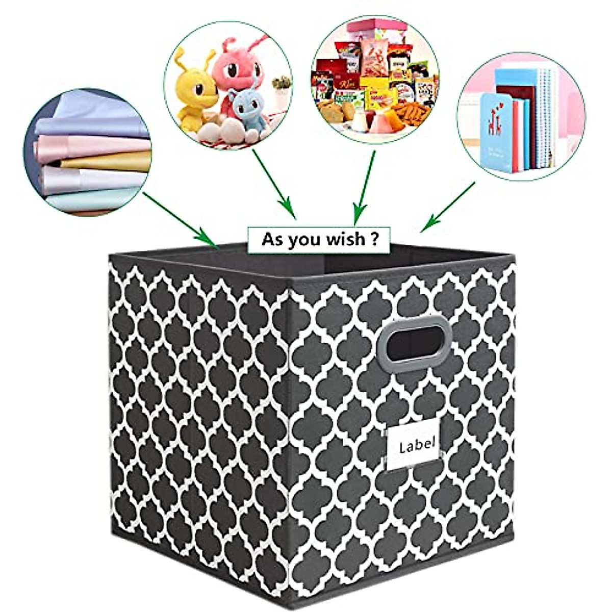 homyfort Cube Storage Organizer Bins 13x13 - Fabric Storage Cubes Bin Foldable Baskets Square Box with Labels and Dual Plastic Handles for Shelf, Nursery, Cabinet, Clothes, Toys, Set of 4 (Grey)