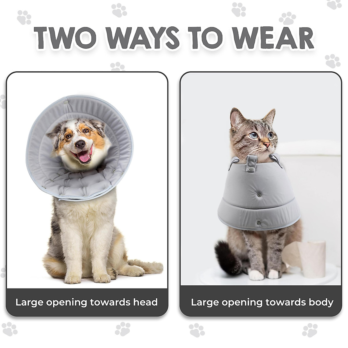 Florez Soft & Foldable Recovery Cone for Pets: Cats & Dogs EasyClean Design Small & Medium (Medium), Grey