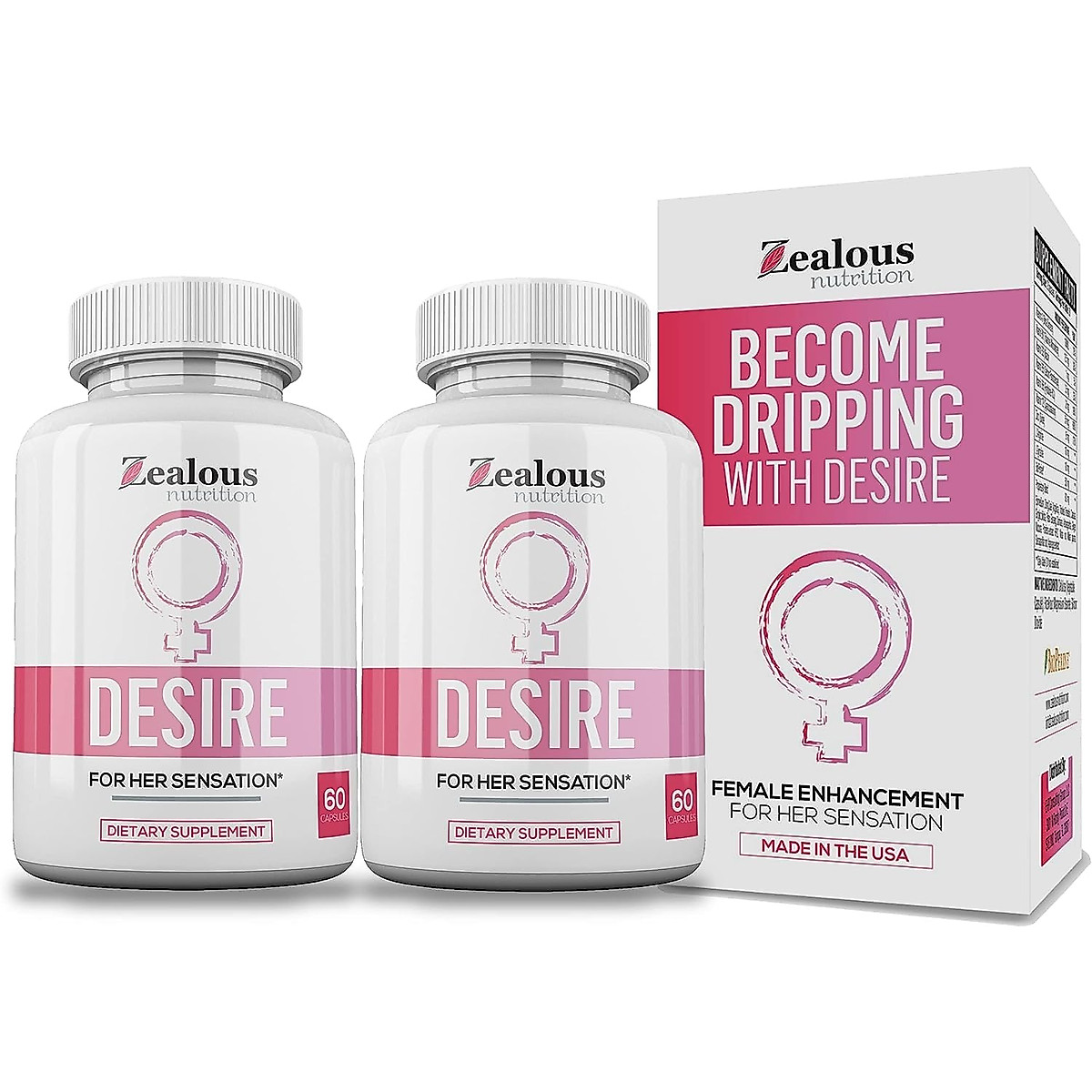 Zealous Nutrition Desire Female Enhancement Pills – 5X Natural Mood Booster for Women - Increase Energy, Vitality, PMS and Menopause Relief - Epimedium, Dong Quai, Ginseng, Ashwagandha (2 Pack)