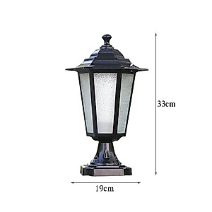 MODEBHD 33cm, Outdoor LED Waterproof Column Lamp Super Bright Patio Lawn Light Villa Door Decoration Garden Post Light E27 Antique Aluminum Pillar Lamp Waterproof External Garage Fence Post Lights