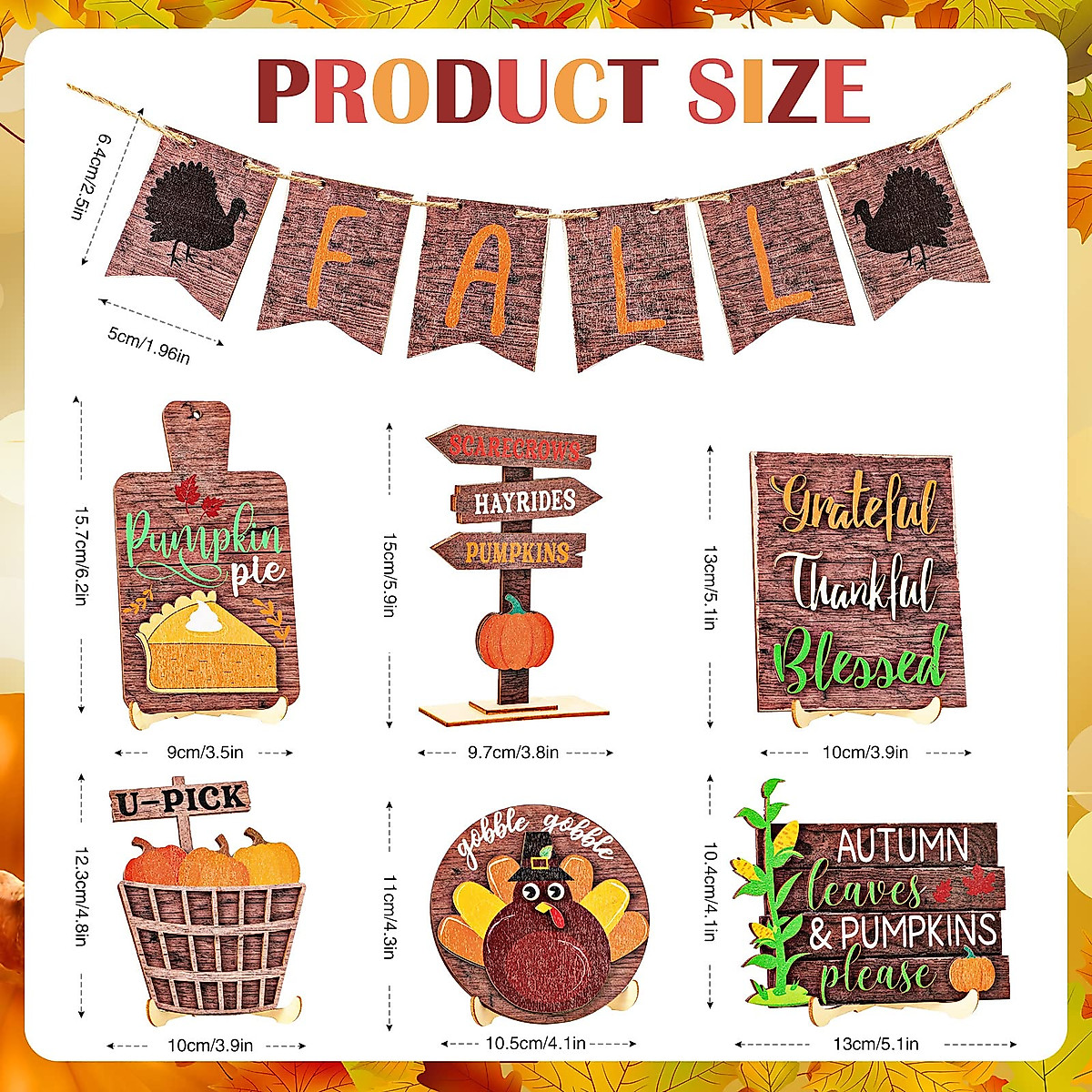 Fall Tiered Tray Decor Wooden Thanksgiving Tray Signs Rustic Farmhouse Pumpkin Maple Leaf Turkey Table Decor with Base Wood Frame for Autumn Thanksgiving Harvest Home Kitchen Decorations (Turkey)