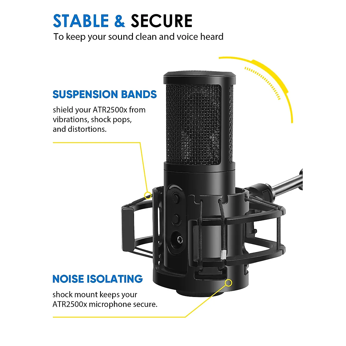 Etour [Newest &Ultra-Durable] atr2500x Microphone Shock Mount with Pop Filter [Custom Built for atr2500x] Anti-Vibration Suspension Shock Mount Holder Clip for Audio Technica atr2500x Mic