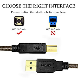 Printer Cable 6ft USB 2.0 Cable A-Male to B-Male High Speed Shielded USB A to B Cable High Speed Compatible with HP, Canon, Brother, Epson, Xerox, Samsung etc