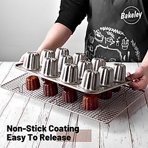 Bakeley 12 Canele Mold Cake Pan Non-Stick Canele Muffin Bakeware Cupcake Pan for Oven Baking (Champagne Gold)