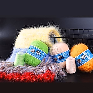 2 Balls Yarn Ave Mink & Cashmere Blend Knitting Yarn, Soft Fingering Weight Crochet Yarn for Sweater, Cardigan, Scarves, Hats and Crafts, 3.5oz with 2 Rolls Elastic Threads (#821 Lavender)