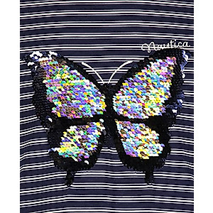 Nautica Girls' Long Sleeve Logo Design Knit T-Shirt Dress, Peacoat Butterfly, 7